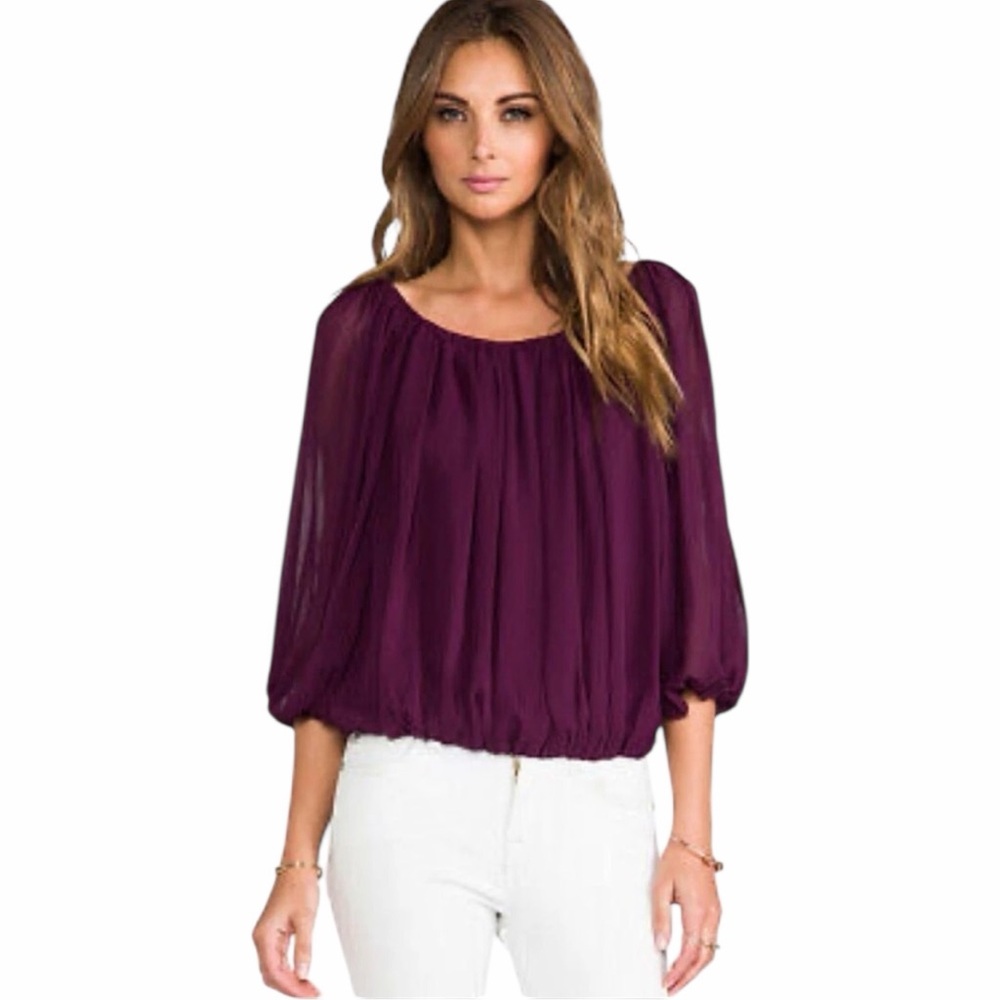 Alice Olivia Braiden Purple Boxy Gathered Off Shoulde… - Gem